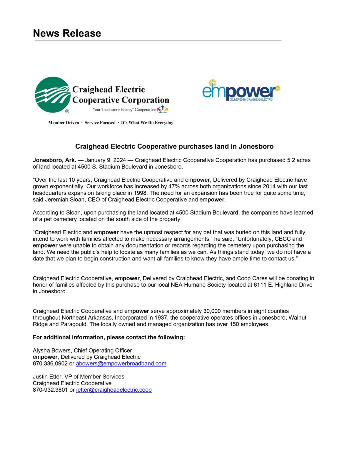 Land Aquisition – Craighead Electric Cooperative, Inc.